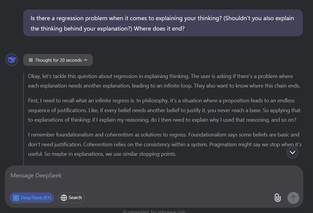 Does DeepThink(R1) chain-of-thought reasoning constitute a good ...